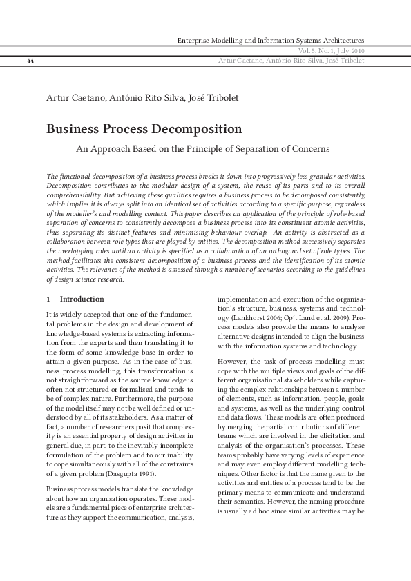 (PDF) Business Process Decomposition - An Approach Based on the ...
