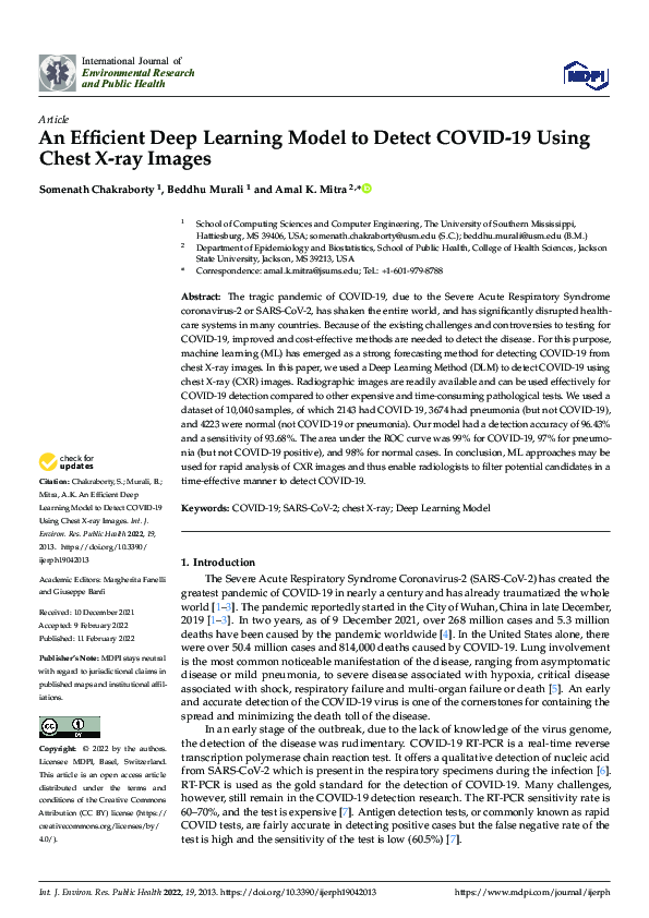 Pdf An Efficient Deep Learning Model To Detect Covid 19 Using Chest X
