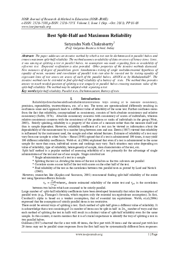(PDF) Best Split-Half and Maximum Reliability