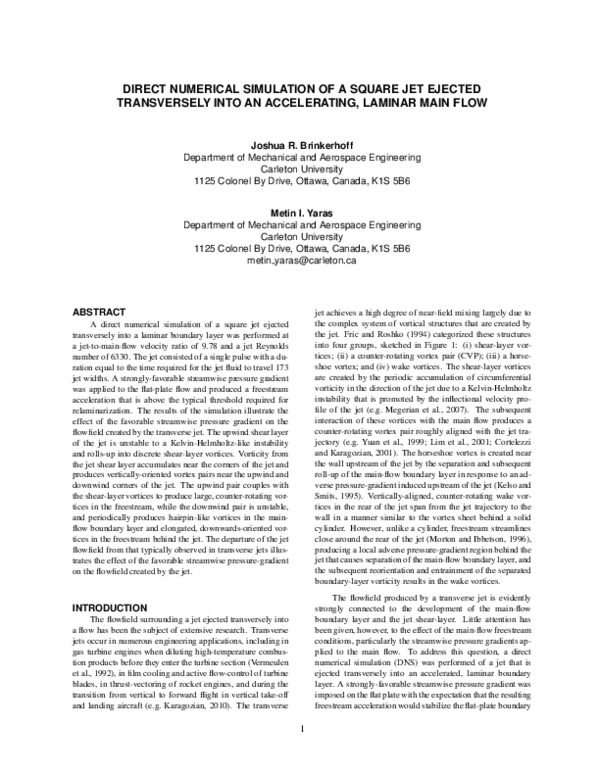 (PDF) Direct Numerical Simulation of a Square Jet Ejected Transversely ...