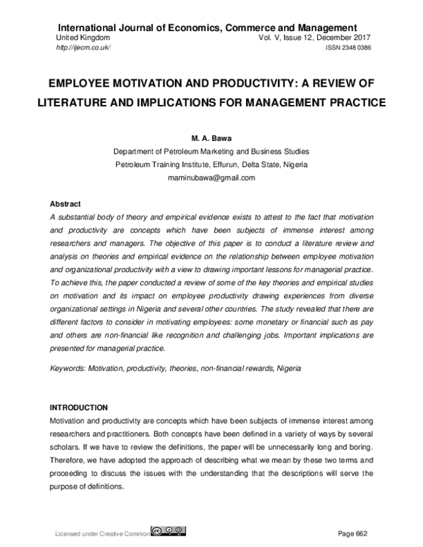 PDF EMPLOYEE MOTIVATION AND PRODUCTIVITY A REVIEW OF LITERATURE AND pdf-employee-motivation-and-productivity-a-review-of-literature-and