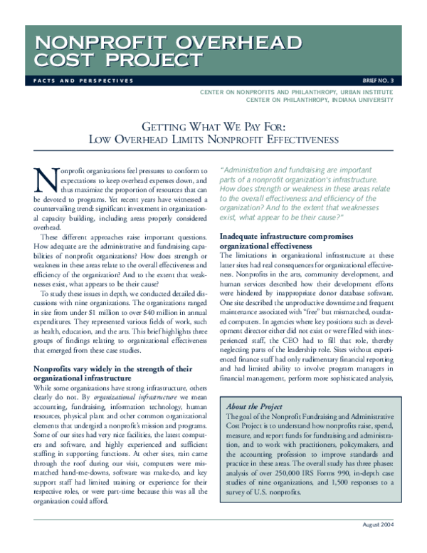 (PDF) Getting What We Pay For: Low Overhead Limits Nonprofit Effectiveness