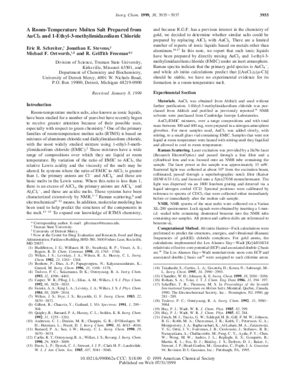 (PDF) A Room-Temperature Molten Salt Prepared from AuCl 3 and 1-Ethyl-3 ...