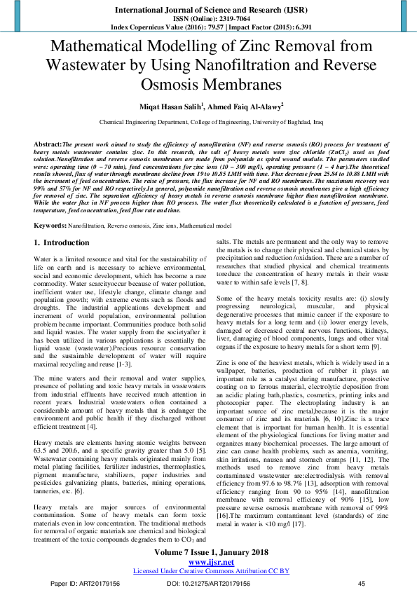 (PDF) Mathematical Modelling of Zinc Removal from Wastewater by Using ...