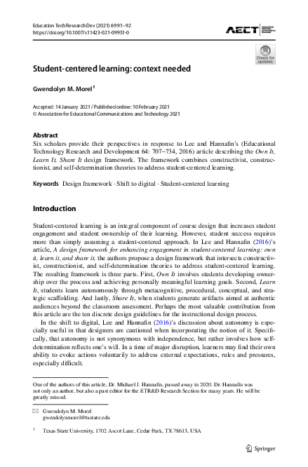 (PDF) Student-centered learning: context needed