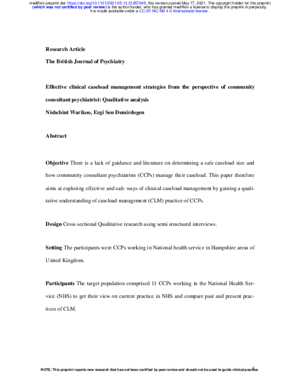 (PDF) Effective clinical caseload management strategies from the ...