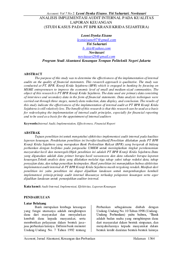 (PDF) Analisis Implementasi Audit Internal Pada Kualitas Laporan Keuangan (Studi Kasus Pada PT ...
