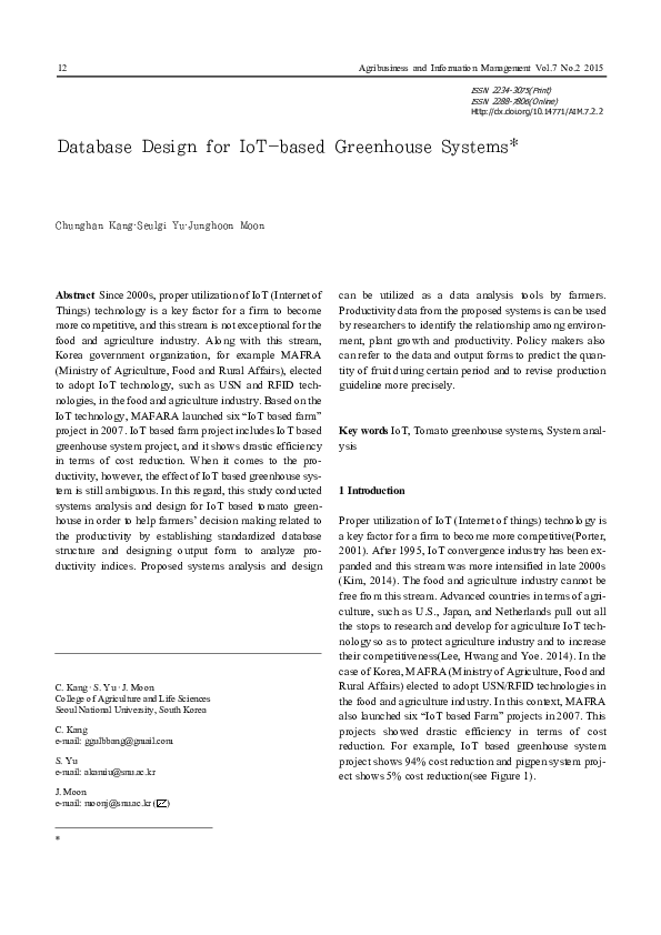 (PDF) Database Design for IoT-based Greenhouse Systems