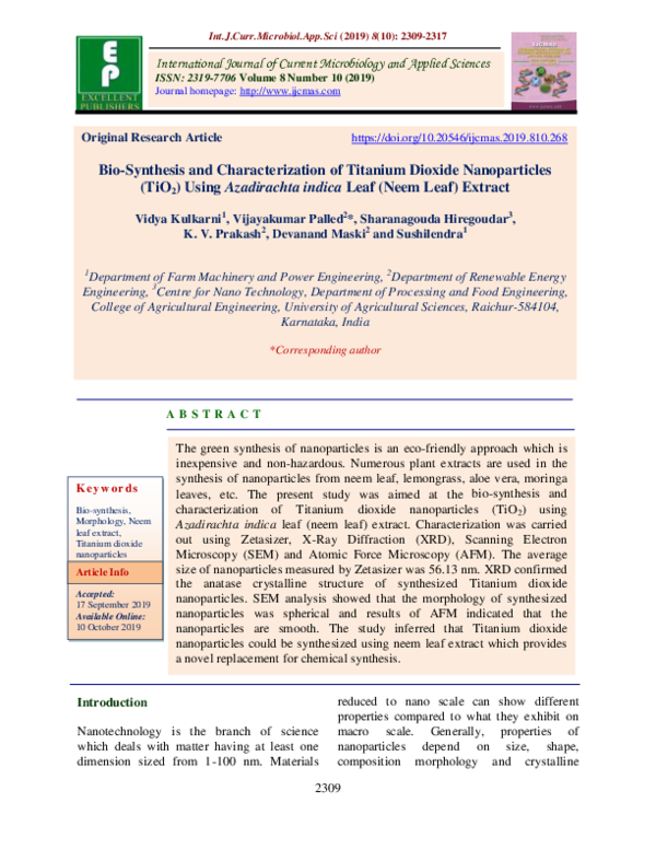 (PDF) Bio-Synthesis and Characterization of Titanium Dioxide ...