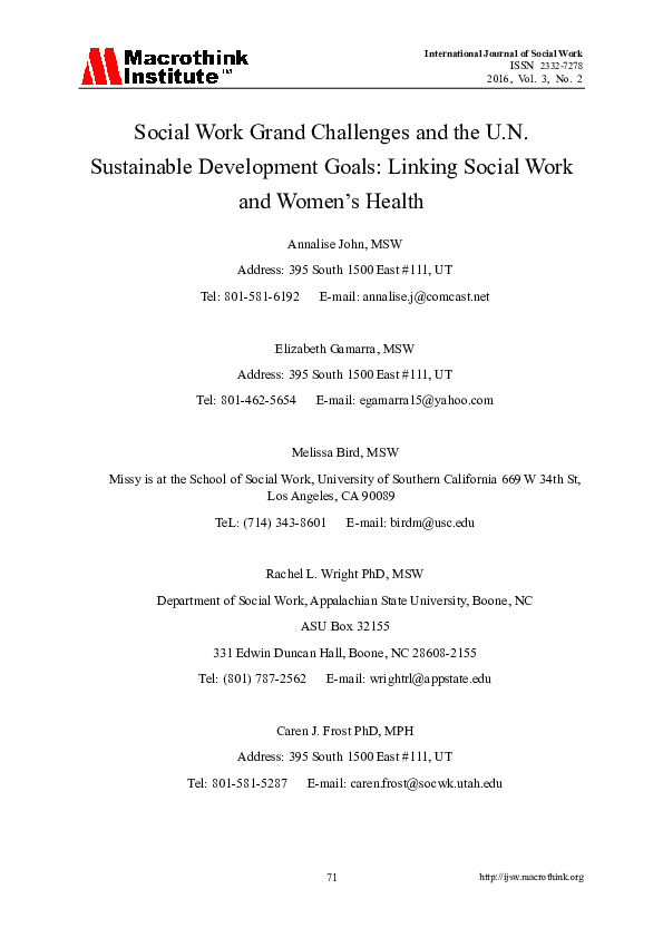 (PDF) Social Work Grand Challenges and the U.N. Sustainable Development ...
