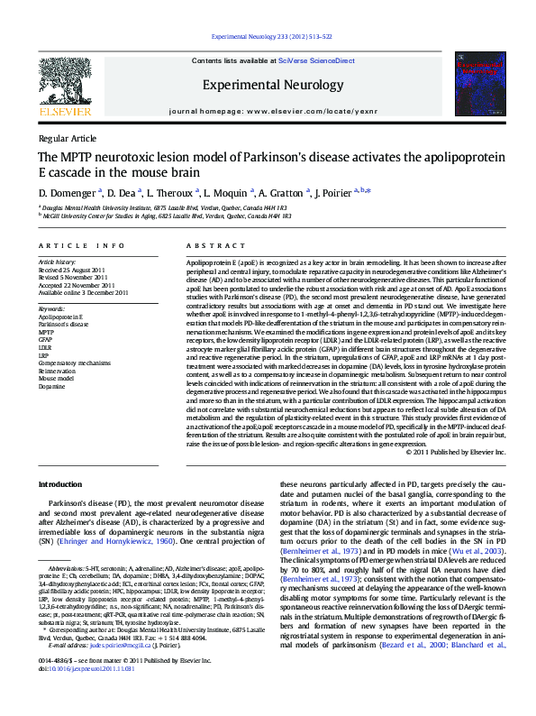 (PDF) The MPTP neurotoxic lesion model of Parkinson's disease activates ...