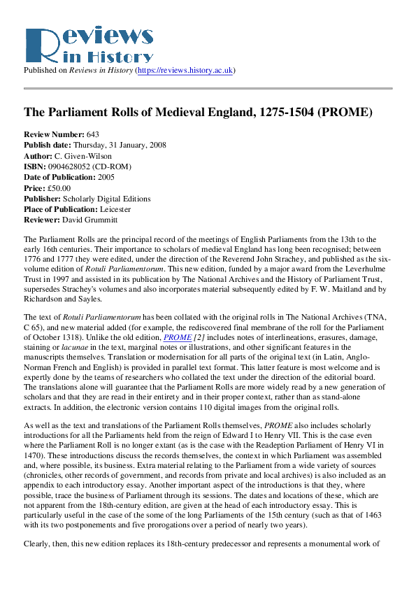(PDF) The Parliament Rolls of Medieval England 1275-1504. Henry VI 1447 ...