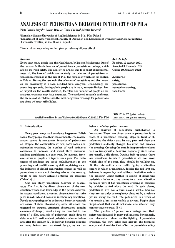 (PDF) Analysis of Pedestrian Behavior in the City of Pila