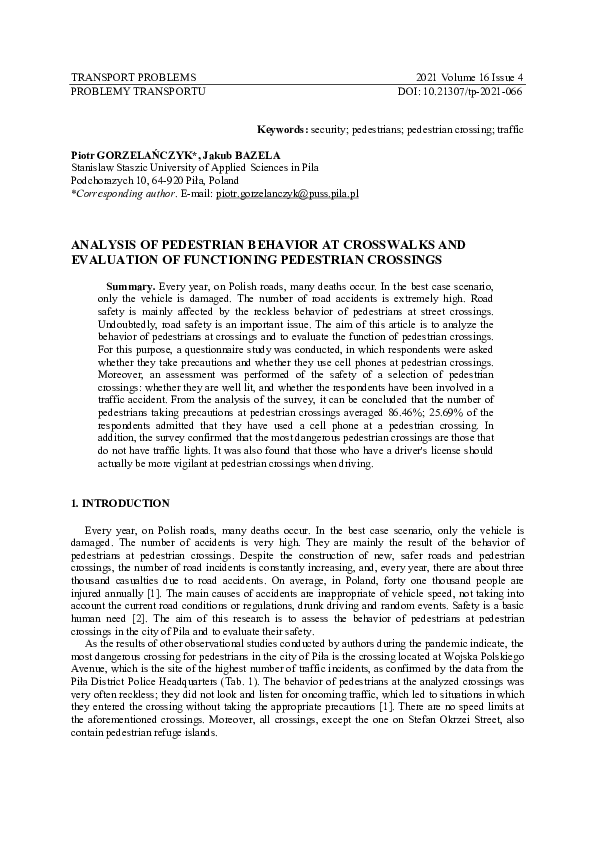 (PDF) Analysis of Pedestrian Behavior at Crosswalks and Evaluation of ...