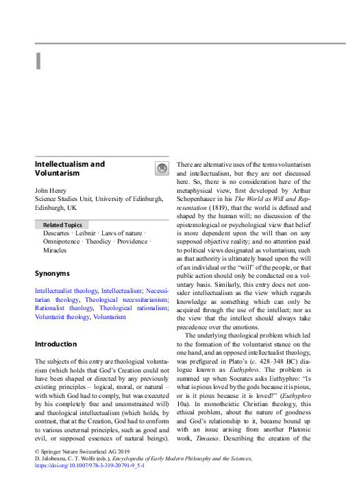 (PDF) Intellectualism and Voluntarism Encyclopaedia of Early Modern ...