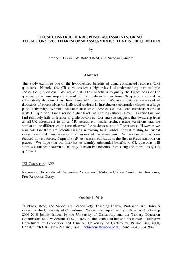 (PDF) To Use Constructed-Response Assessments, or Not to Use ...
