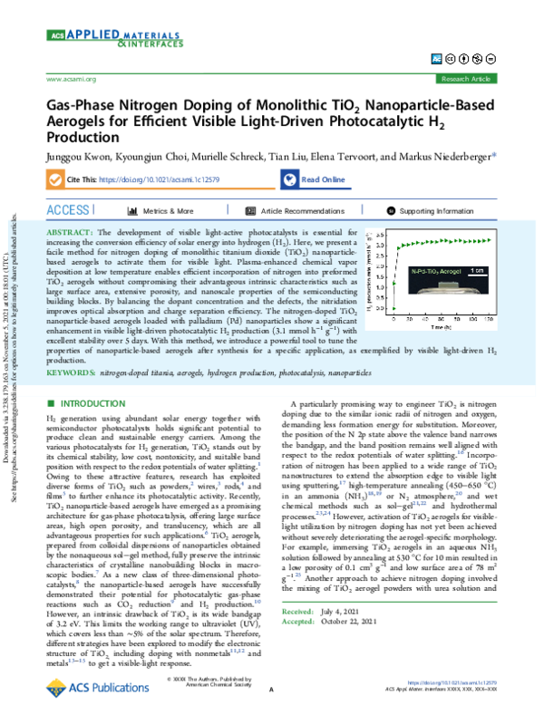 (PDF) Gas-Phase Nitrogen Doping of Monolithic TiO2 Nanoparticle-Based ...
