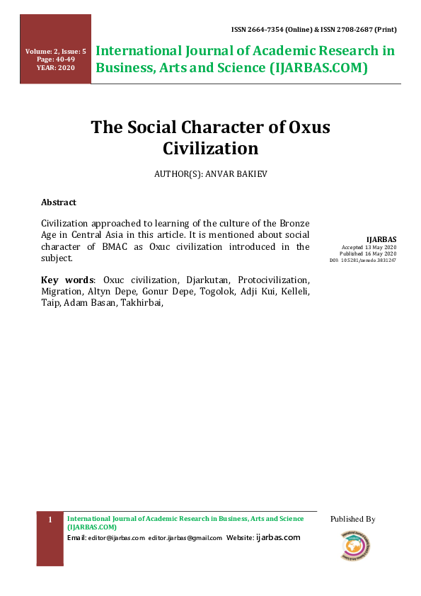 (PDF) The Social Character of Oxus Civilization