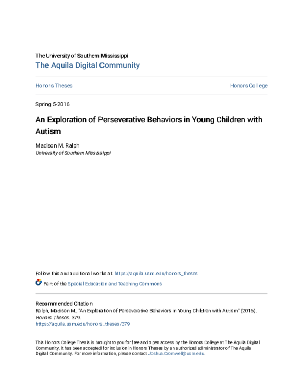 (PDF) An Exploration of Perseverative Behaviors in Young Children with ...