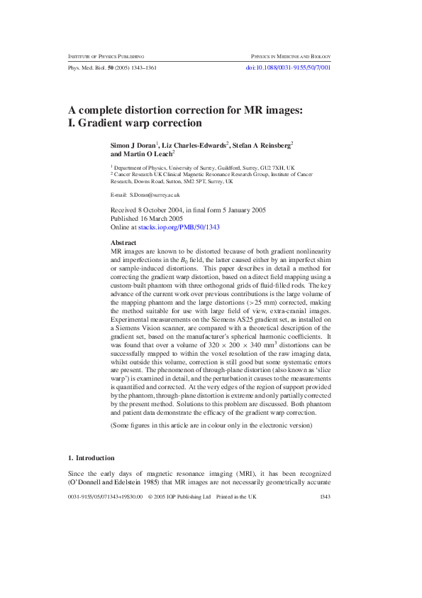 (PDF) A complete distortion correction for MR images: I. Gradient warp ...