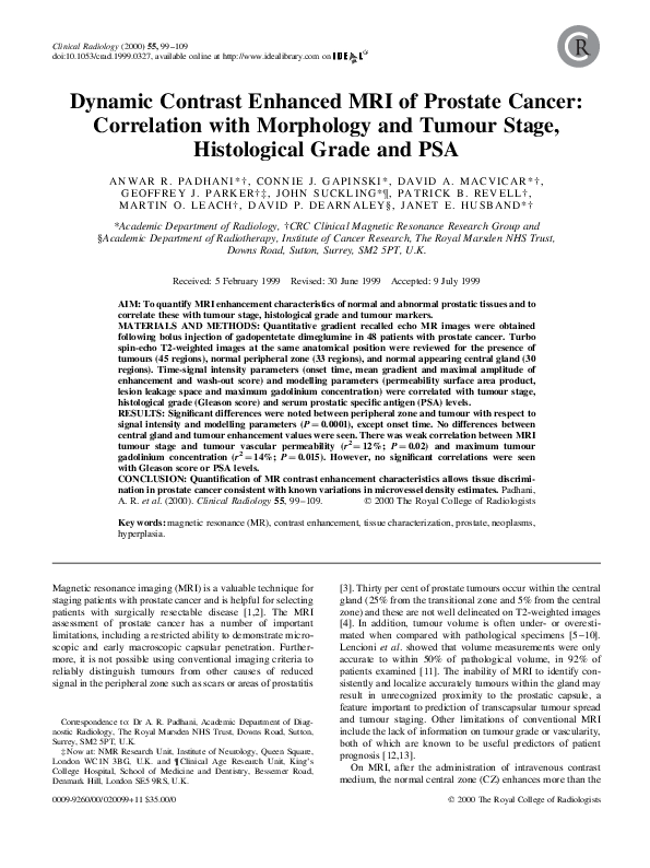 (PDF) Dynamic Contrast Enhanced MRI of Prostate Cancer: Correlation ...