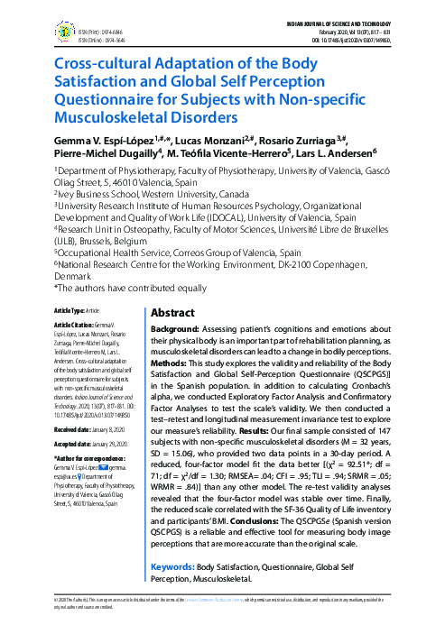 (PDF) Cross-cultural Adaptation of the Body Satisfaction and Global ...