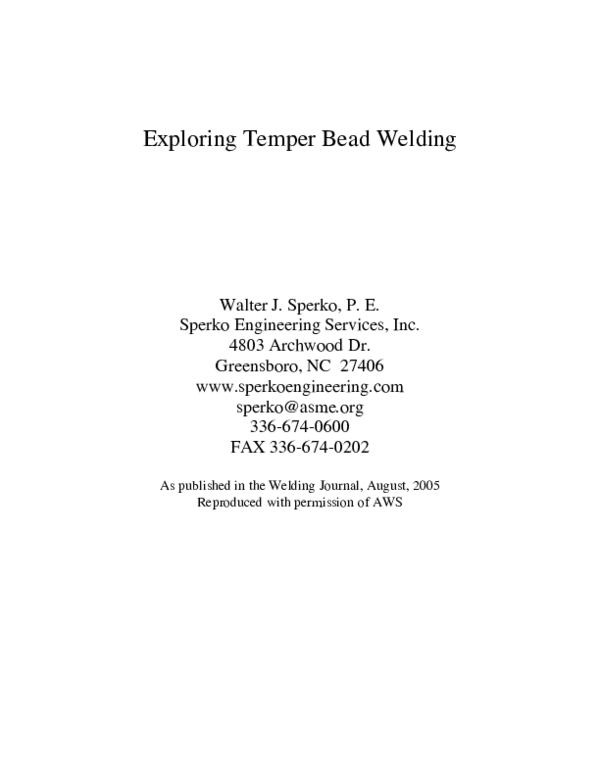 (PDF) Exploring temper bead welding