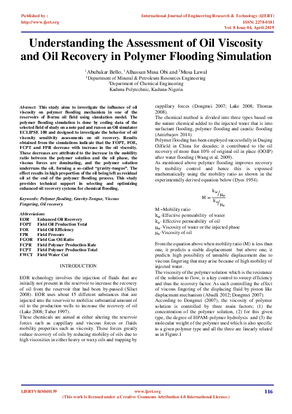 (PDF) Understanding the Assessment of Oil Viscosity and Oil Recovery in ...
