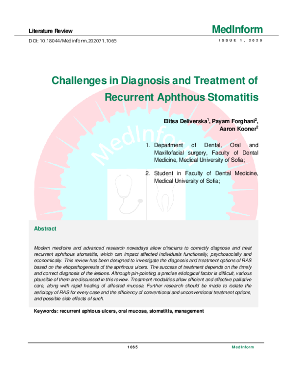 (PDF) Pathogenesis of Recurrent Aphthous Stomatitis: A Review of Literature