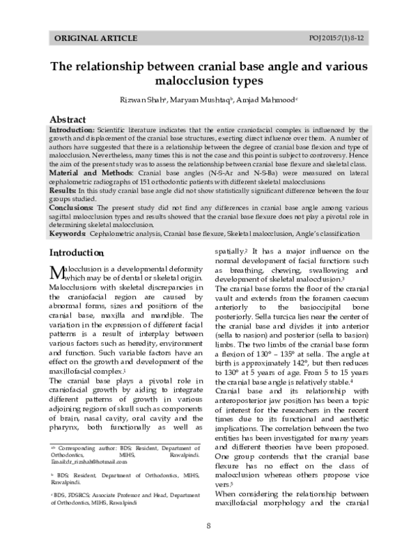 (PDF) The relationship between cranial base angle and various ...