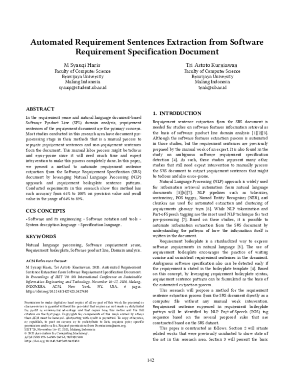 (PDF) Automated requirement sentences extraction from software requirement specification document