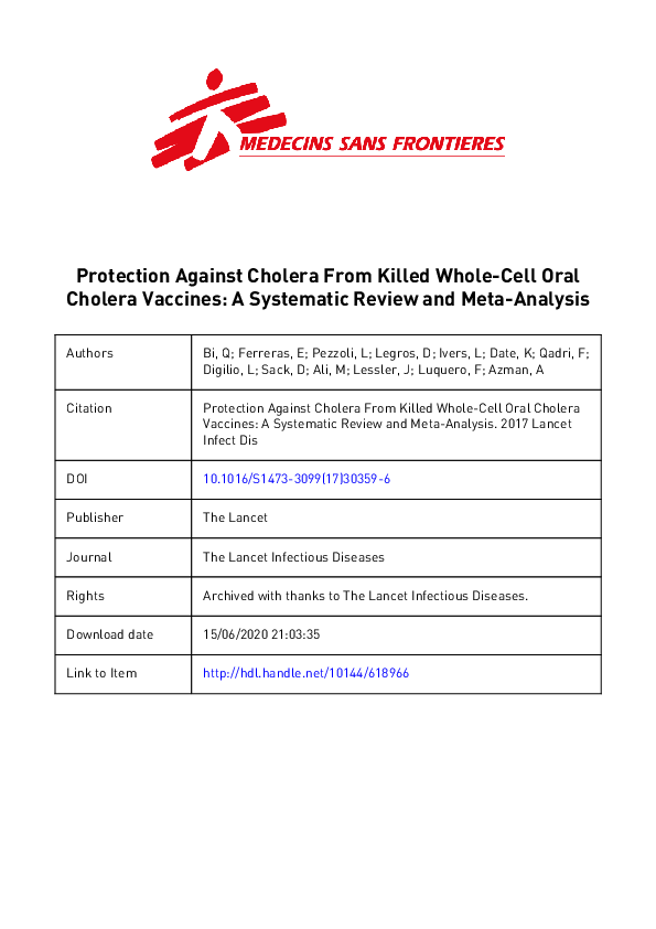 (PDF) Protection against cholera from killed whole-cell oral cholera ...