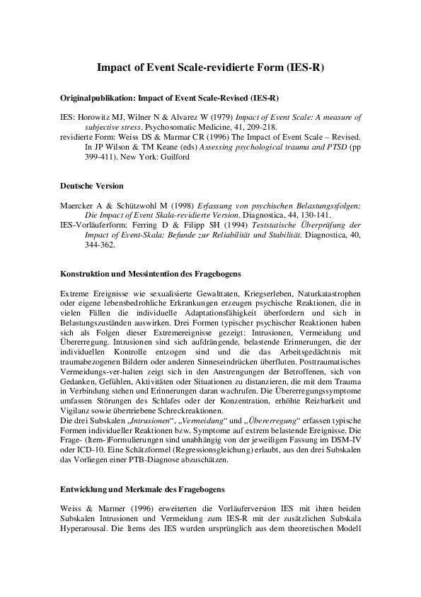 (PDF) Impact of Event Scale-revidierte Form (IES-R)
