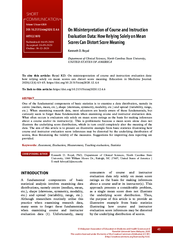 (PDF) On Misinterpretation of Course and Instruction Evaluation Data ...