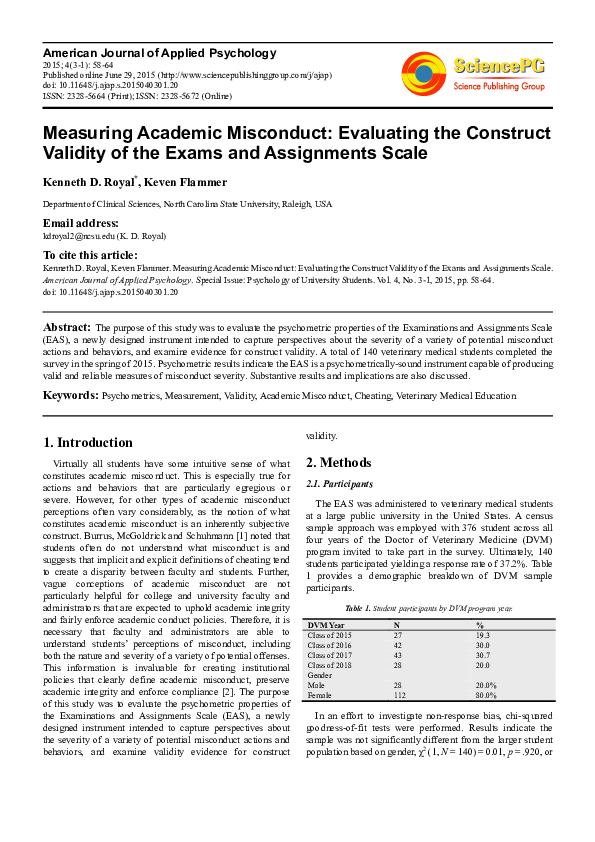 (PDF) Measuring Academic Misconduct: Evaluating the Construct Validity of the Exams and ...