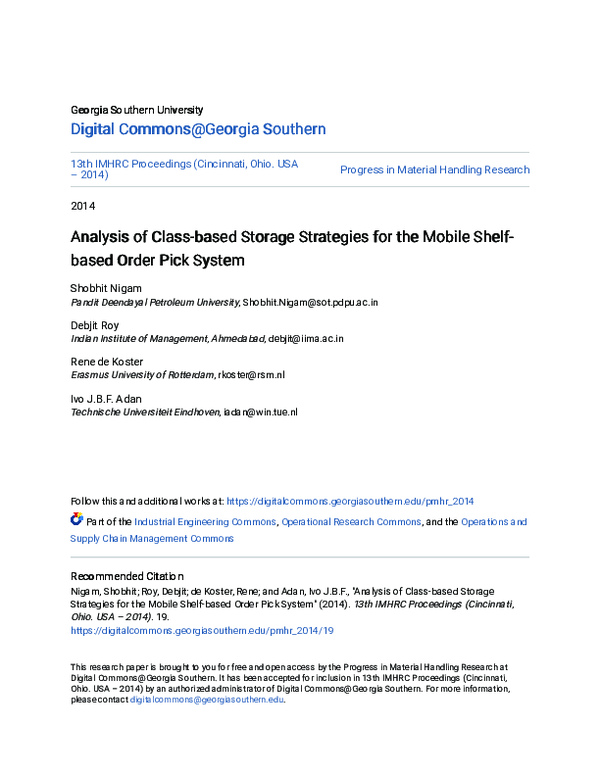 (PDF) Analysis of Class-based Storage Strategies for the Mobile Shelf-based Order Pick System