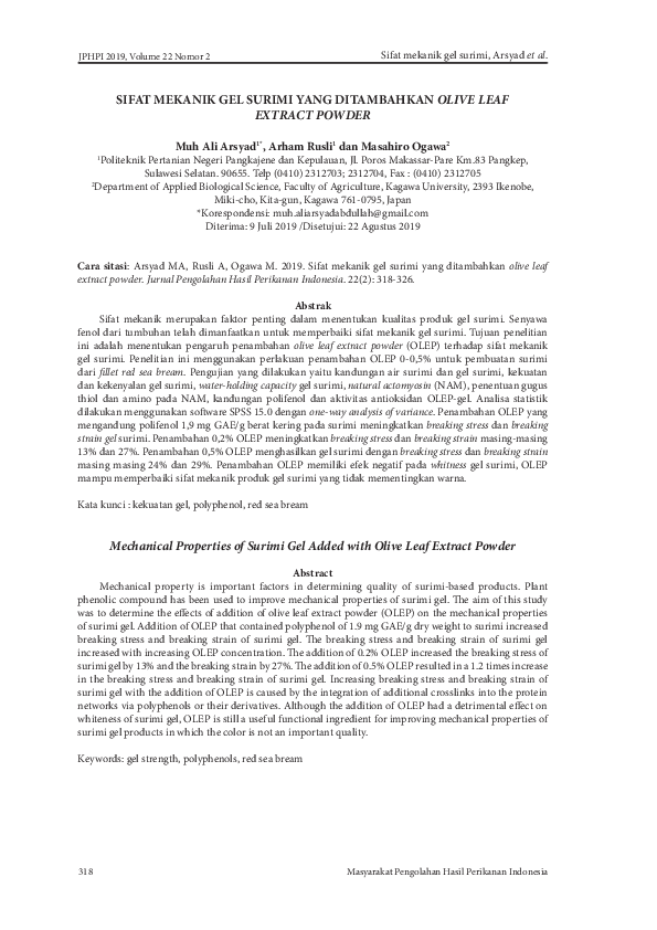 (PDF) Mechanical Properties of Surimi Gel Added with Olive Leaf Extract ...