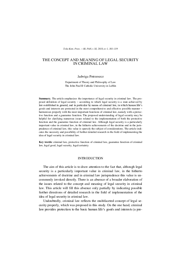 (PDF) THE CONCEPT AND MEANING OF LEGAL SECURITY IN CRIMINAL LAW