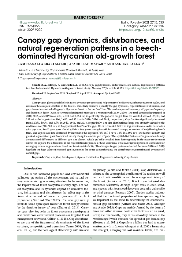 Pdf Canopy Gap Dynamics Disturbances And Natural Regeneration