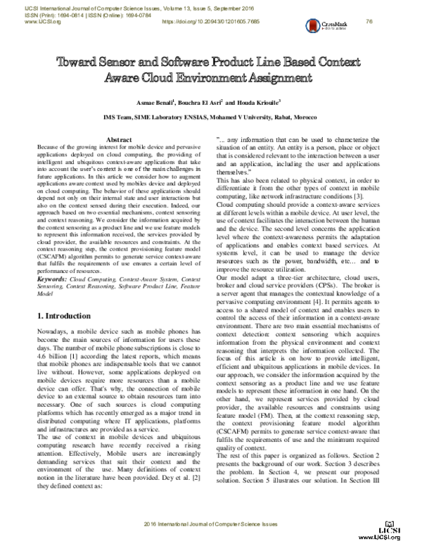 (PDF) Toward Sensor and Software Product Line Based Context Aware Cloud Environment Assignment