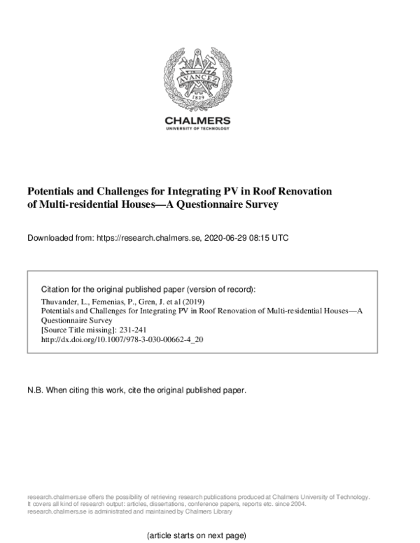 (PDF) Potentials and Challenges for Integrating PV in Roof Renovation ...