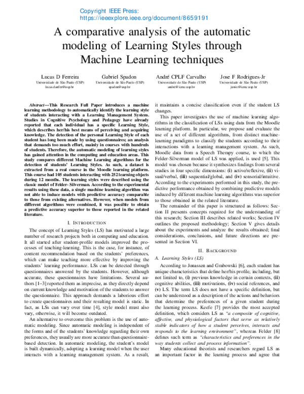 Pdf A Comparative Analysis Of The Automatic Modeling Of Learning