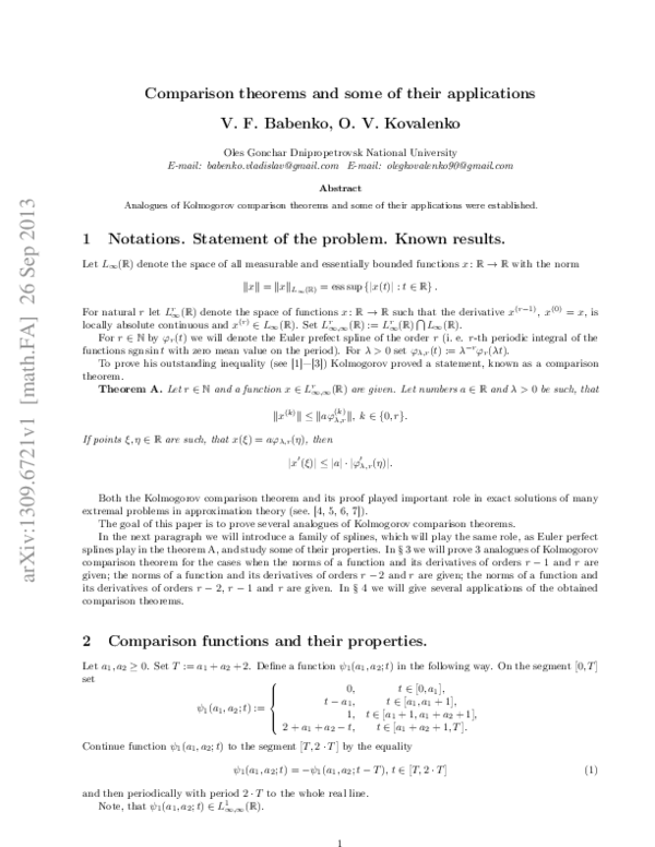 (PDF) Comparison theorems and some of their applications | Vladyslav ...