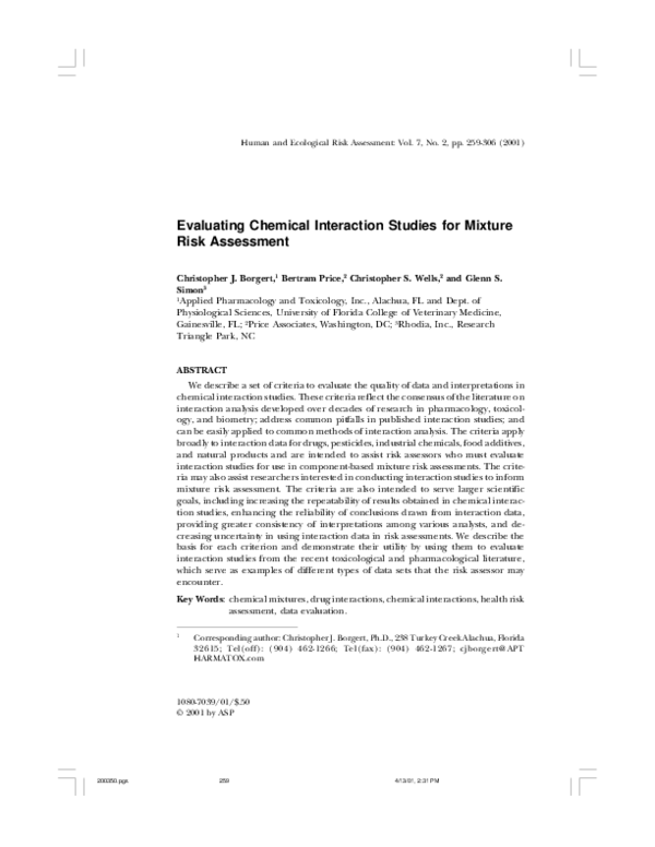 (PDF) Evaluating Chemical Interaction Studies for Mixture Risk Assessment