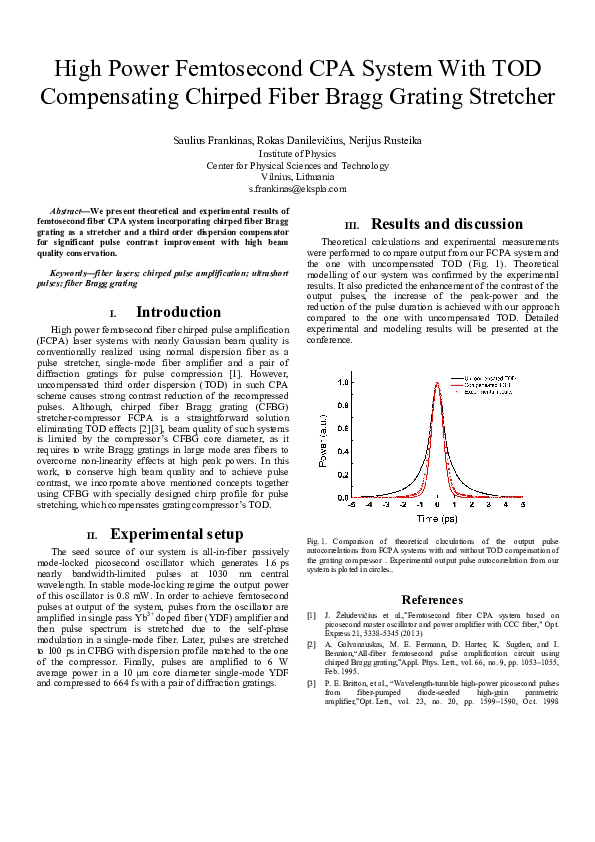 (PDF) High power femtosecond CPA system with TOD compensating chirped ...