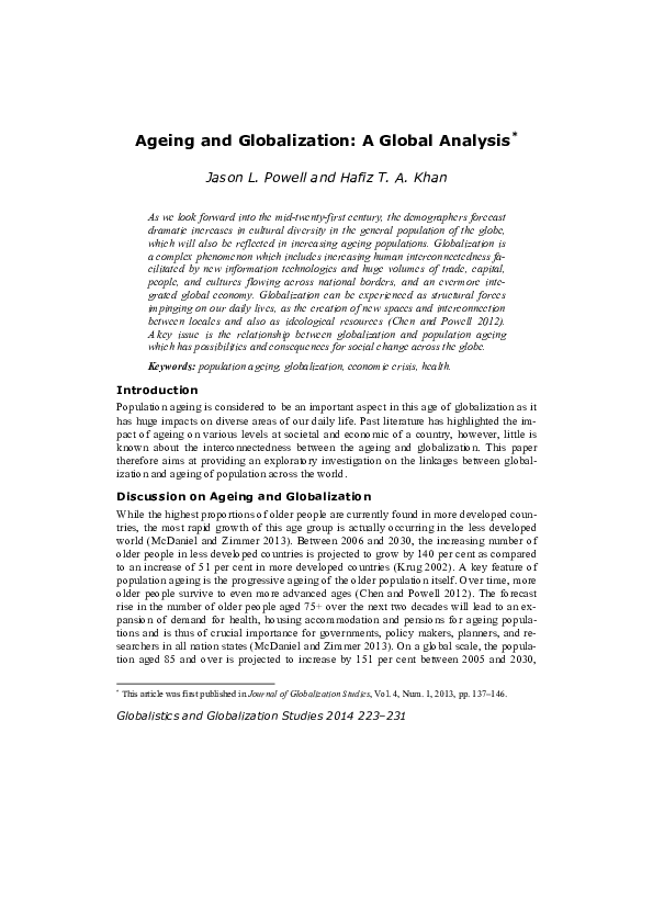 (PDF) Ageing and Globalization: A Global Analysis