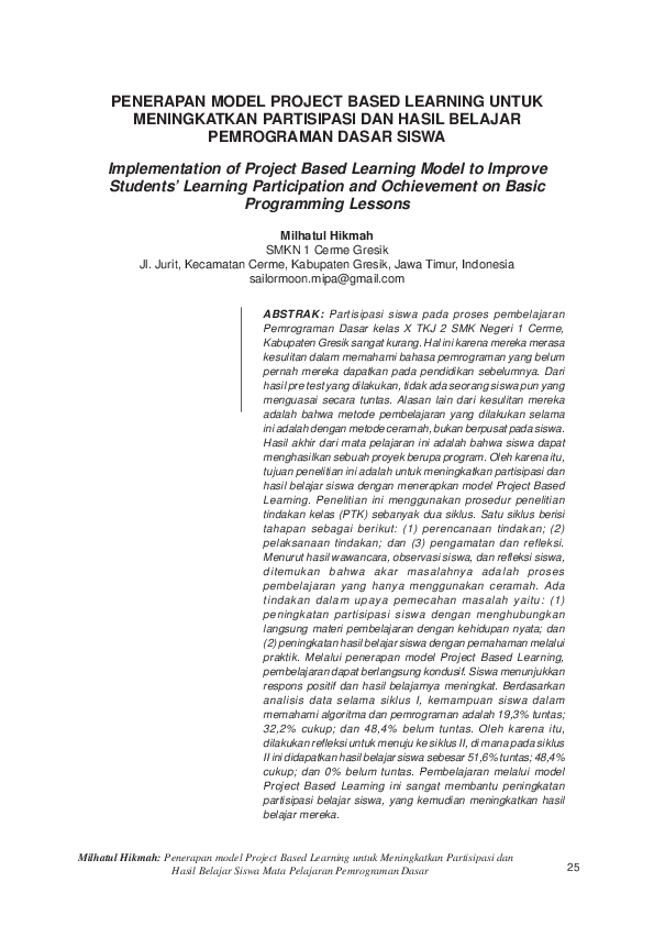 (PDF) Penerapan Model Project Based Learning Untuk Meningkatkan Partisipasi Dan Hasil Belajar ...