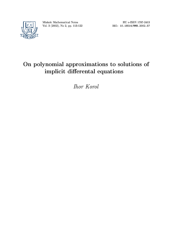 (PDF) On Polynomial Approximations to Solutions of Implicit Differential Equations