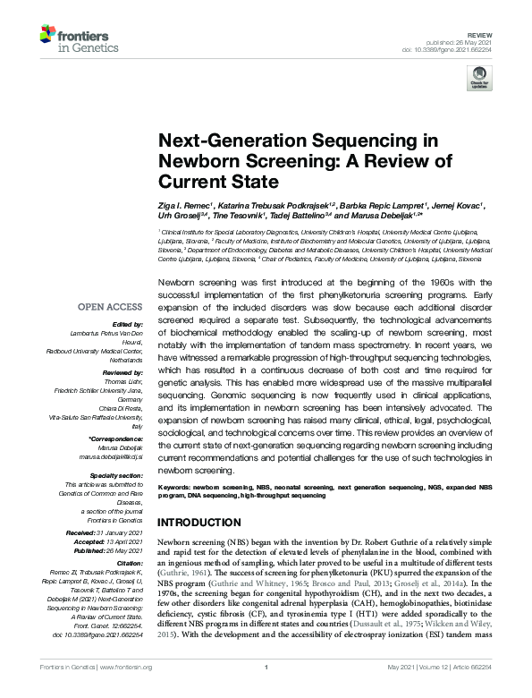 (PDF) Next-Generation Sequencing in Newborn Screening: A Review of ...