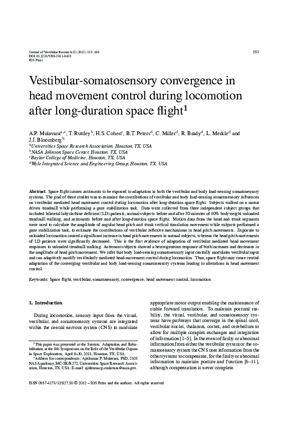 (PDF) Vestibular-somatosensory convergence in head movement control ...